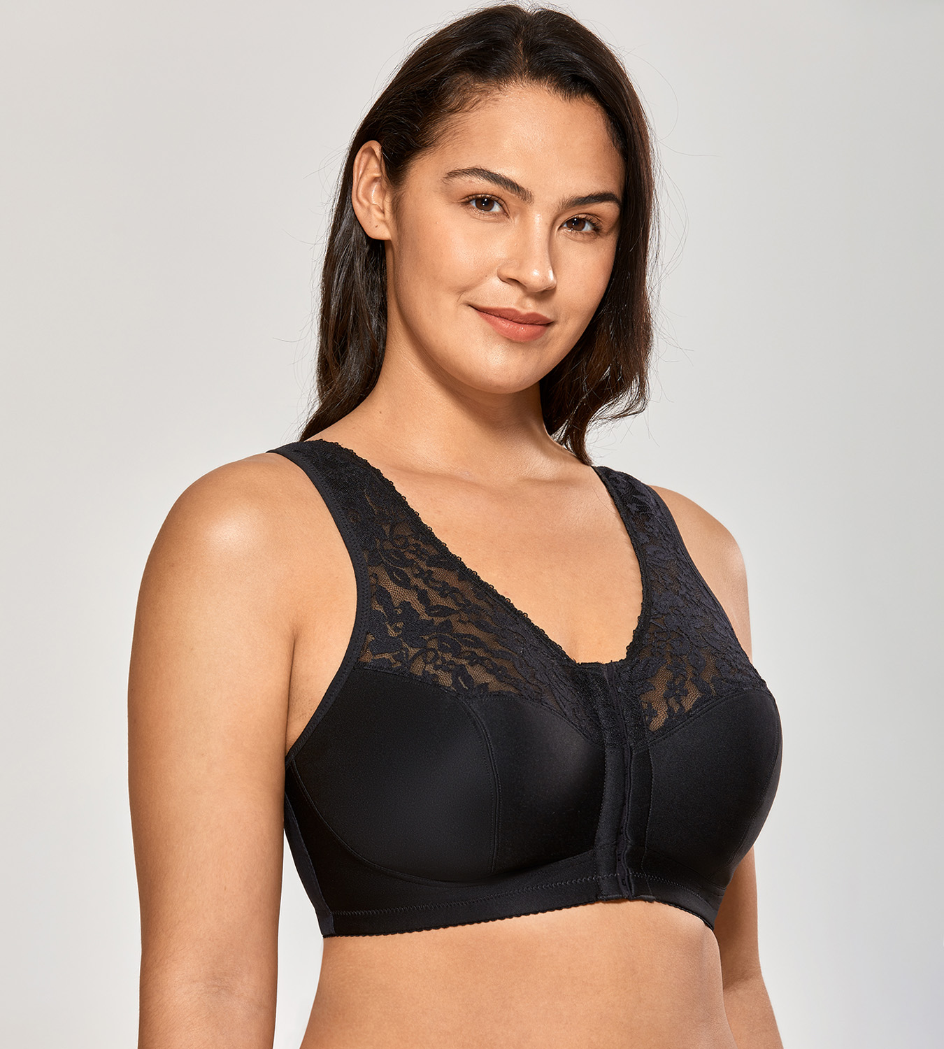 Womens Front Closure Bra Full Cup Wirefree Racerback Lace Plus Size Ebay