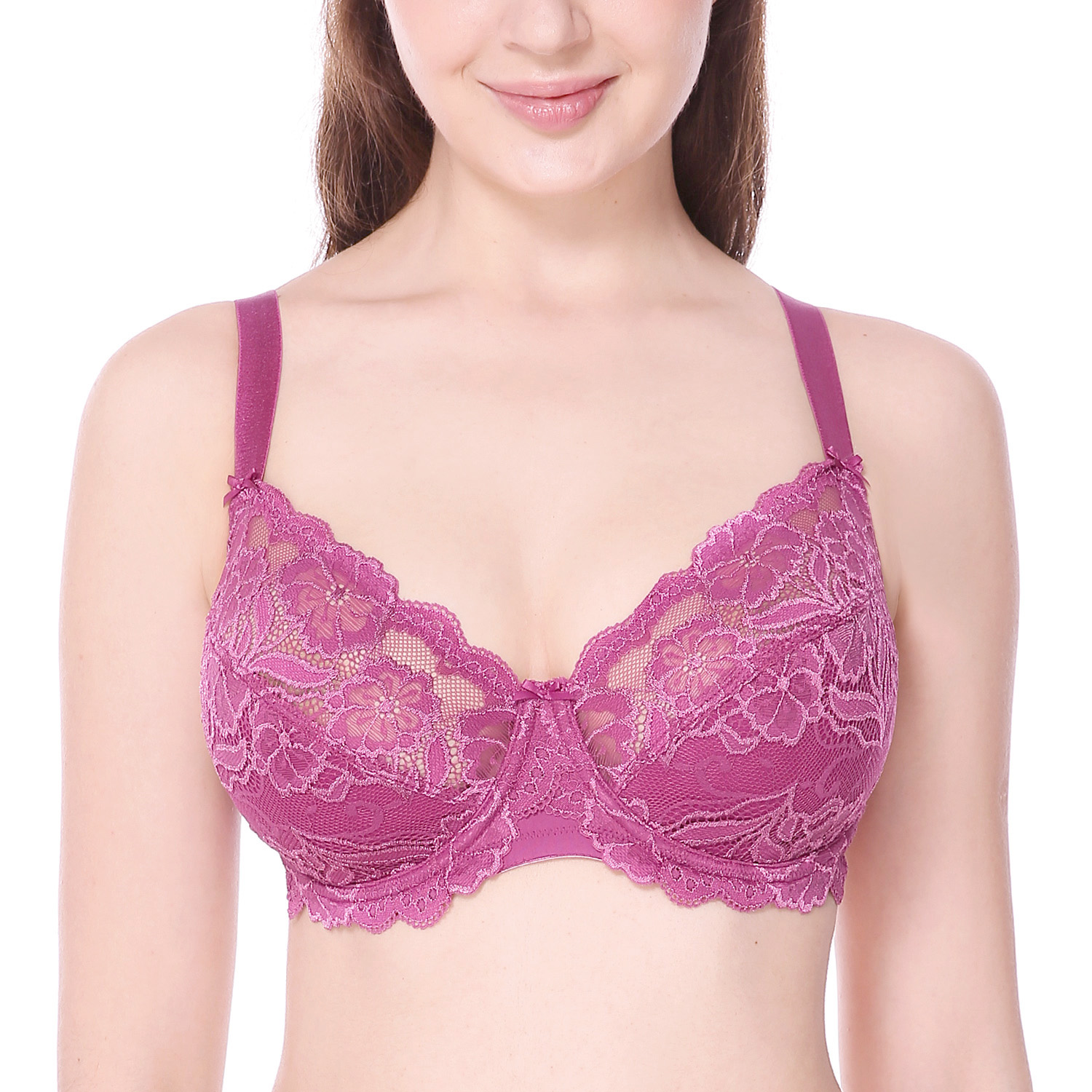 Womens Underwired Full Coverage No Padding Floral Lace Plus Size Bra
