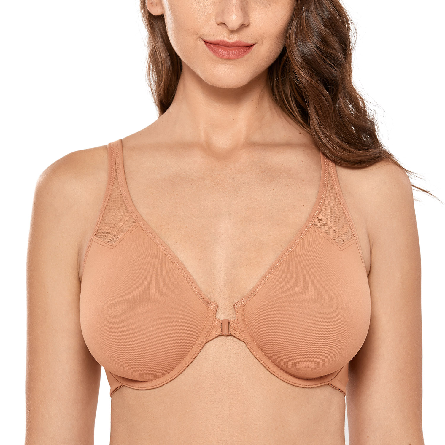 Delimira Women Racerback Front Closure Bra Plus Size Seamless Comfort