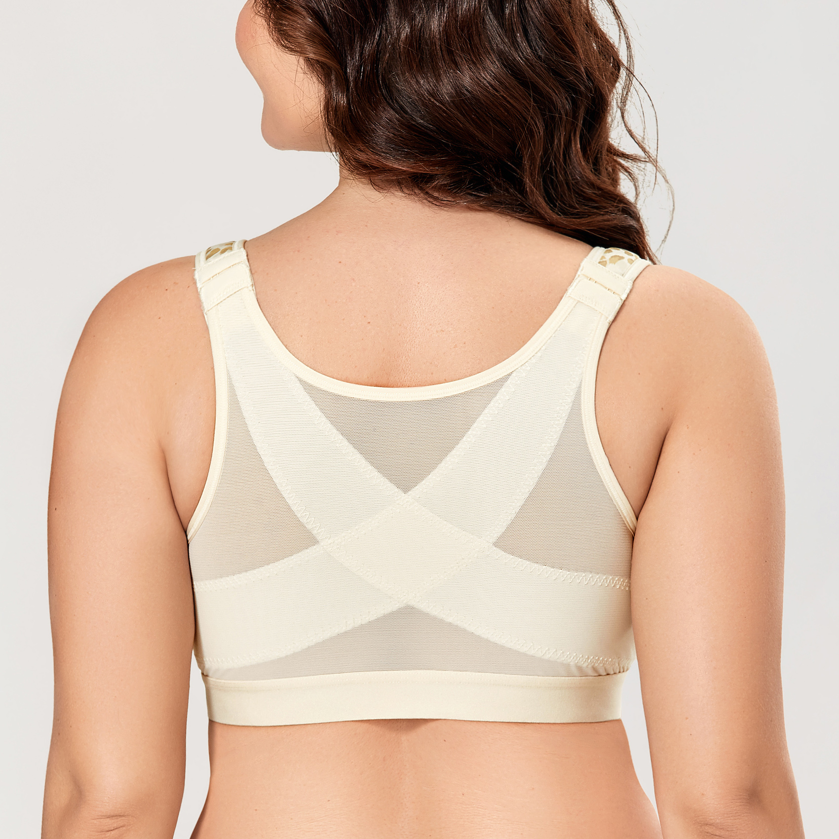 Delimira Womens Full Coverage Posture Bra Front Closure Wire Free Back